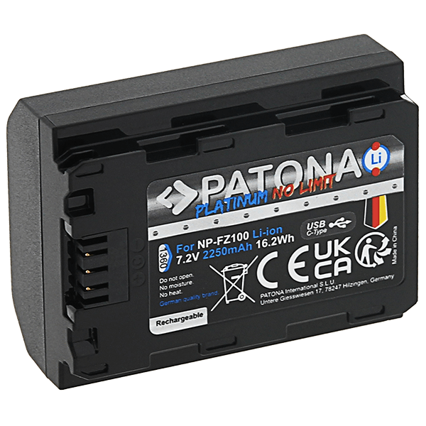 Akku Sony NP-FZ100 mit USB-C Input von Patona
