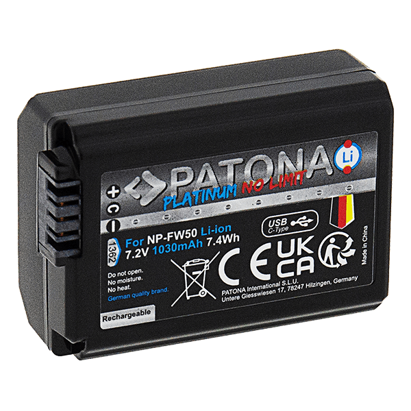 Akku Sony NP-FW50 mit USB-C Input von Patona
