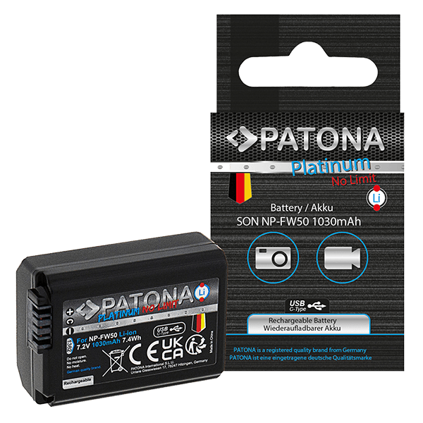 Akku Sony NP-FW50 mit USB-C Input von Patona