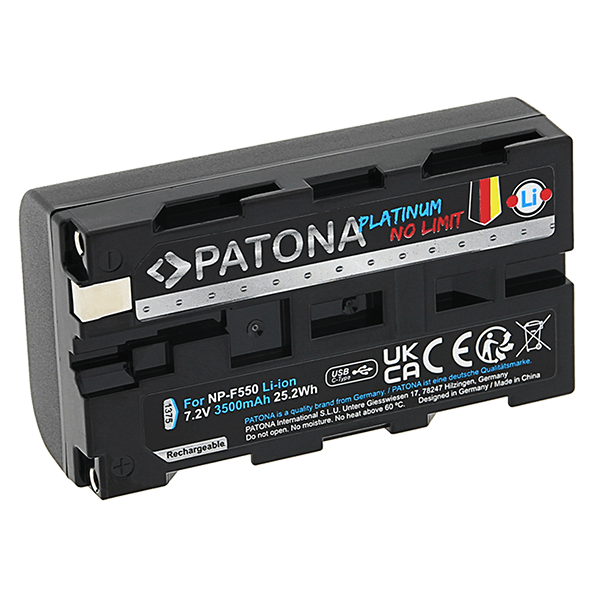 Battery like Sony NP-F550 with USB C connection from Patona Platinum