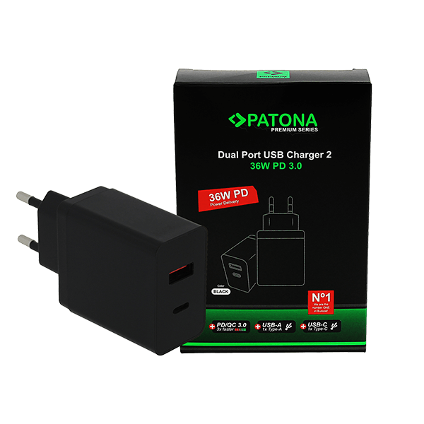 USB charger PD 36W in black